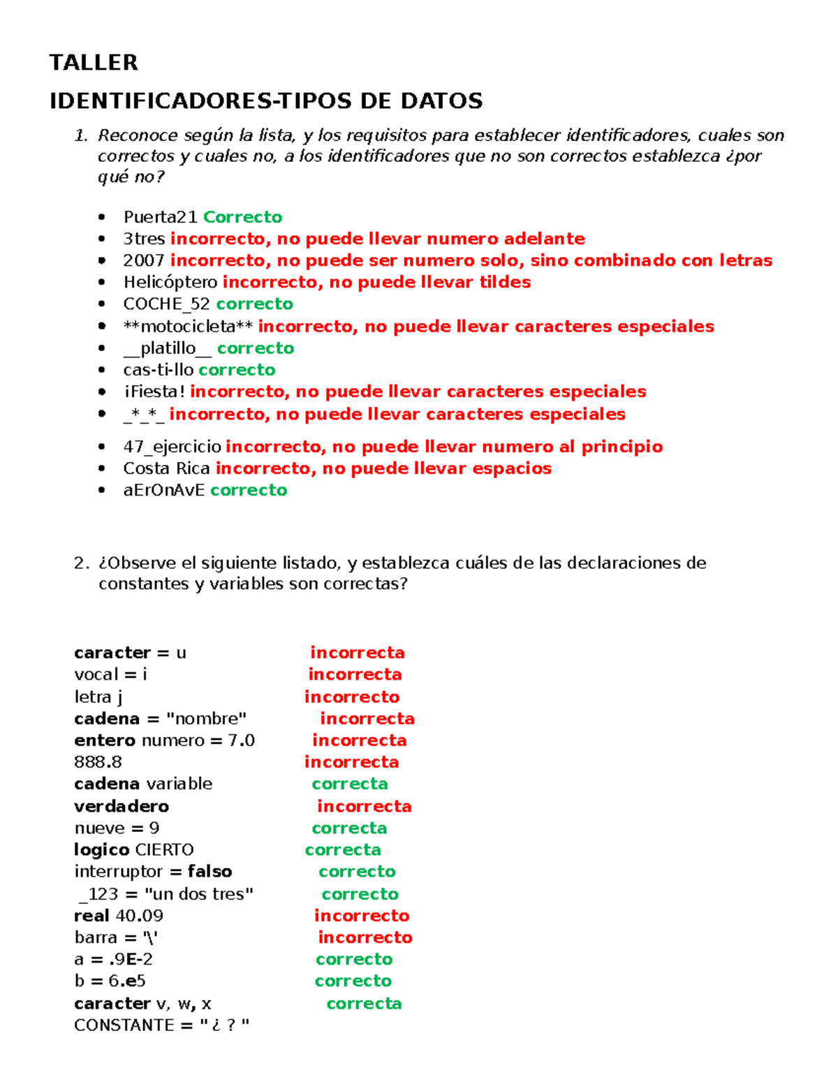 Taller- Identificadores- Tipos DE Datos-E - TALLER IDENTIFICADORES ...