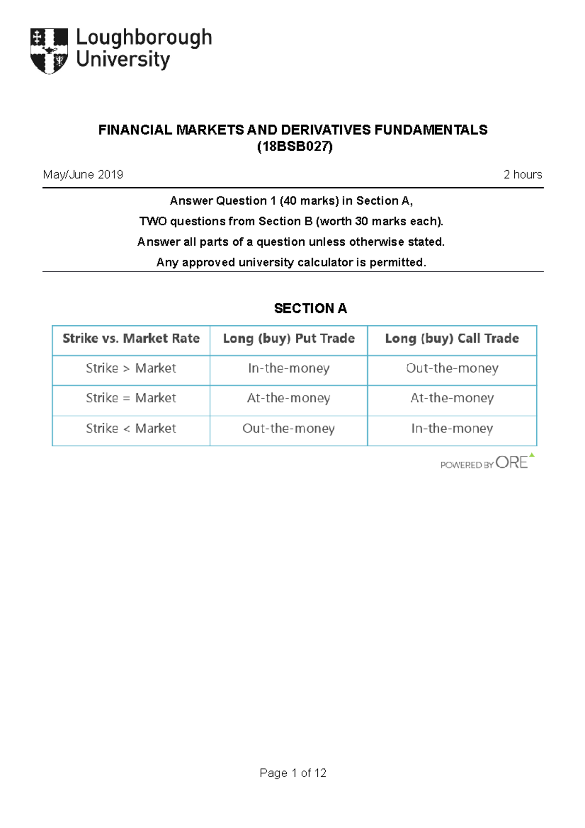 Financial market 2019 paper and answers - FINANCIAL MARKETS AND ...