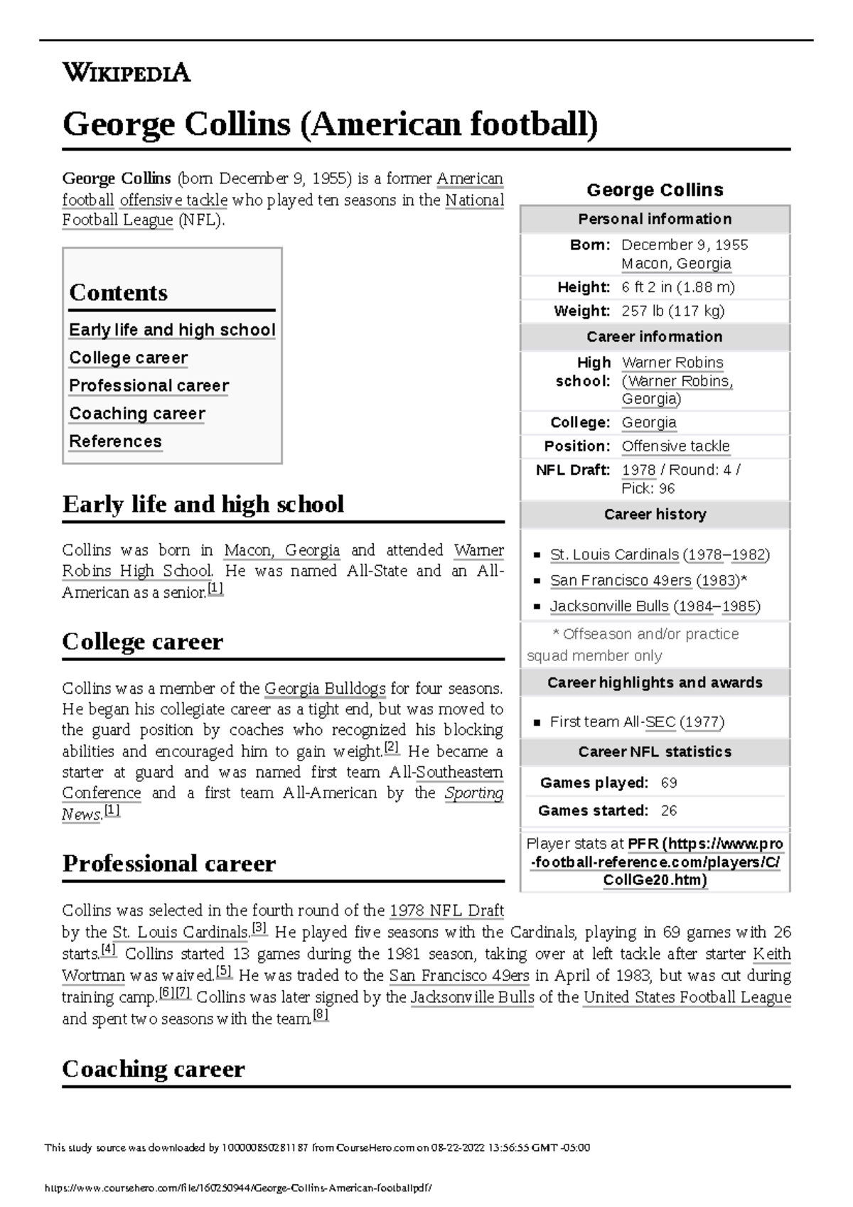 George Collins American football - George Collins Personal information ...