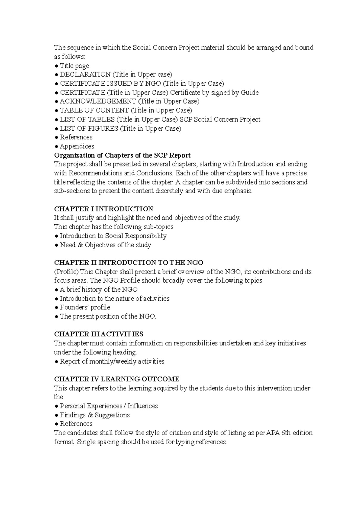 SRP format - The sequence in which the Social Concern Project material ...