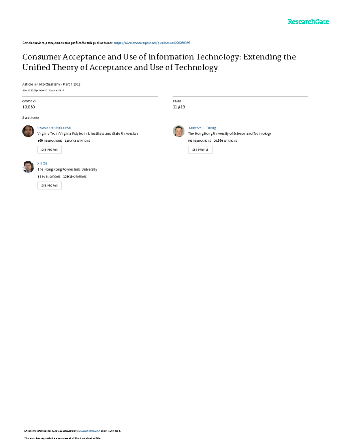 Consumer Acceptance And Use Of Information Technology Extending The Unified Theory Of Acceptance