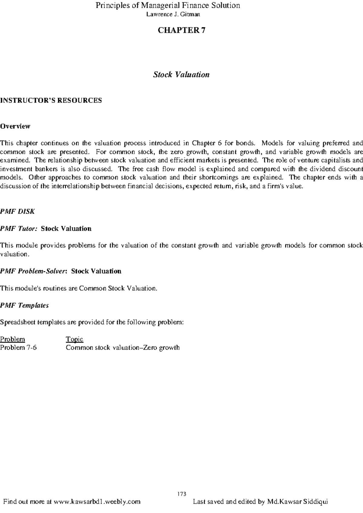 Chapter 7 - Gitman book solution - Principles of Managerial Finance ...