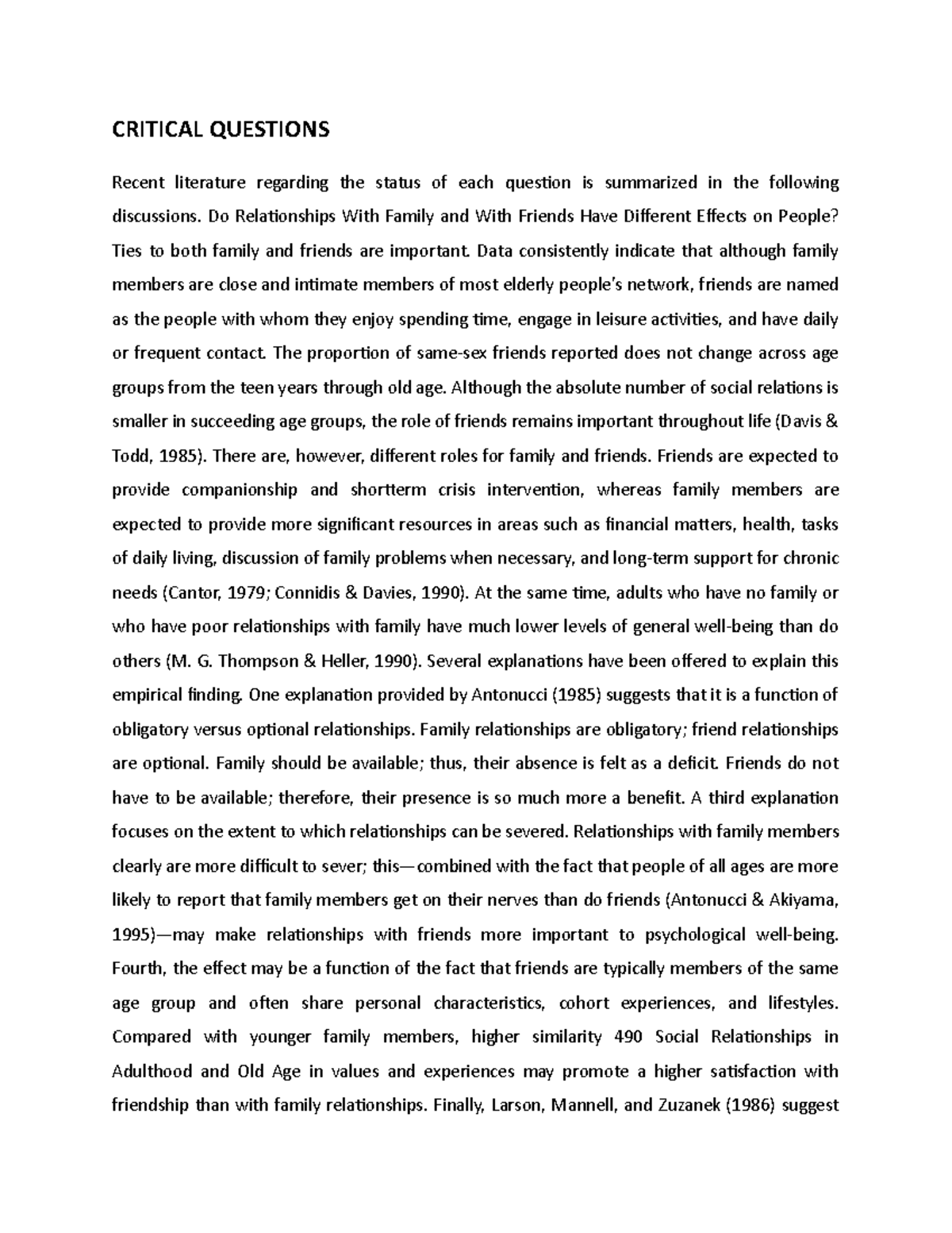 Critical Questions - CRITICAL QUESTIONS Recent literature regarding the ...