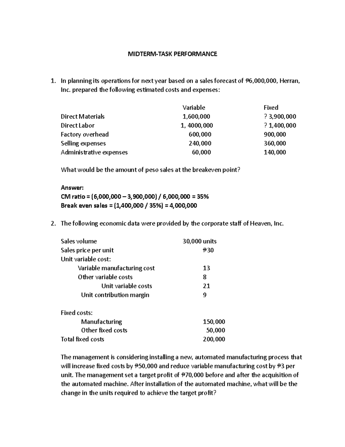 solving analysis about managerial accounting - Studocu
