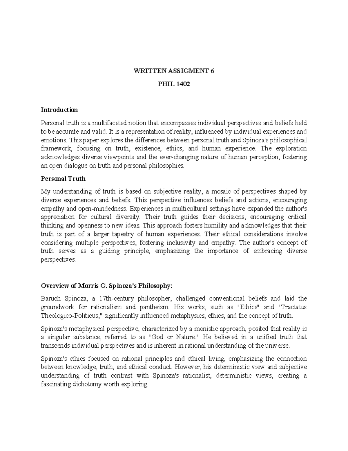 Written Assigment 6 - WRITTEN ASSIGMENT 6 PHIL 1402 Introduction ...