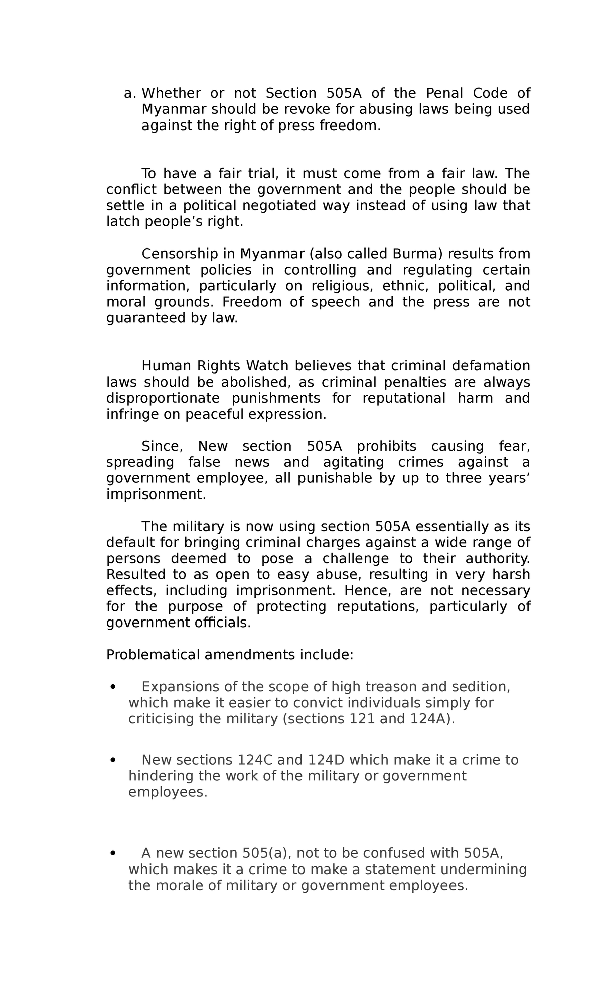 A. Revoke 505(A) - kung ano ano lang. - a. Whether or not Section 505A ...