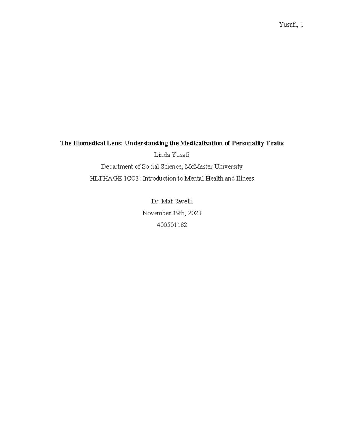 The Biomedical Lens Understanding the Medicalization of Personality ...