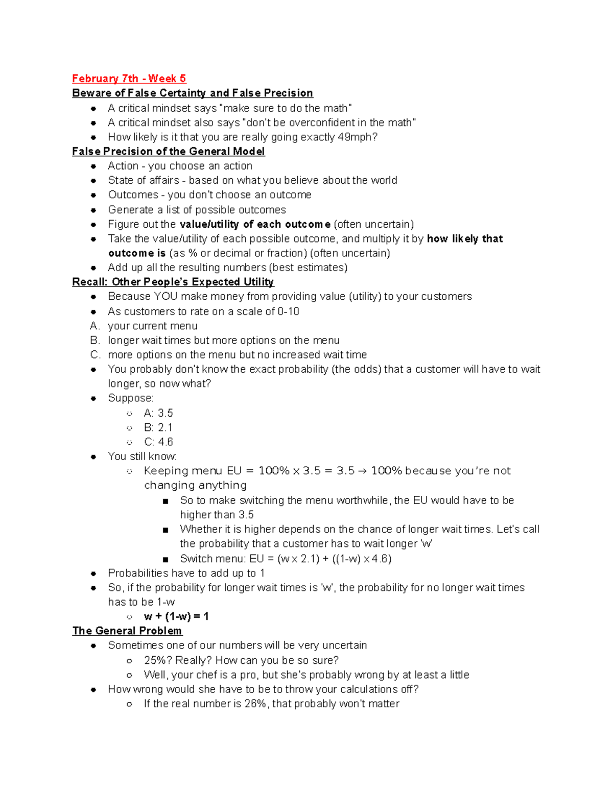 BUS221 Notes Week 5 - February 7th - Week 5 Beware of False Certainty ...