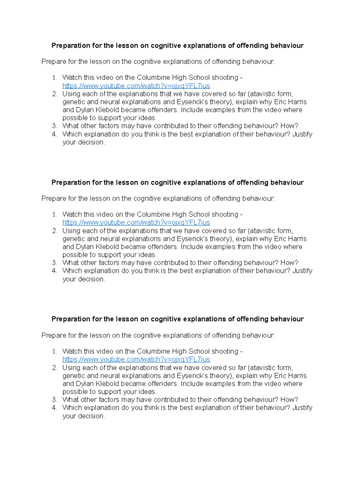 Cognitive explanations of offending behaviour - Preparation for the ...