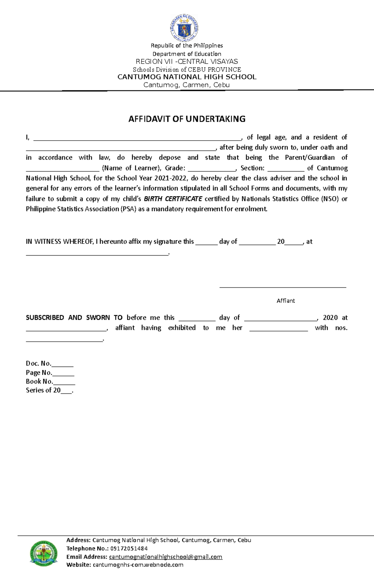 Affidavit-of-undertaking - Republic of the Philippines Department of ...