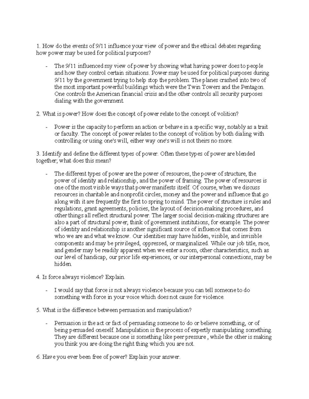 Chapter 3 - N/A - How do the events of 9/11 influence your view of ...
