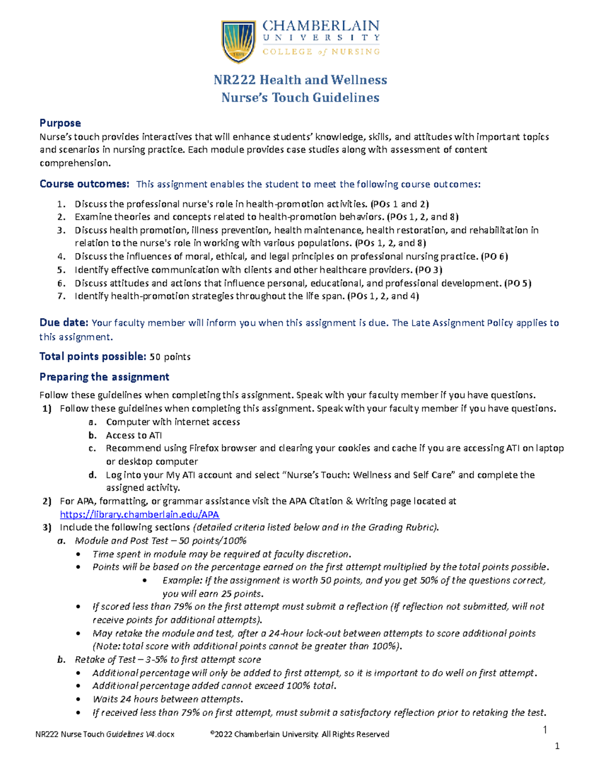 NR222 Nurse Touch Guidelines V4 002 - Nurse’s Touch Guidelines Purpose ...