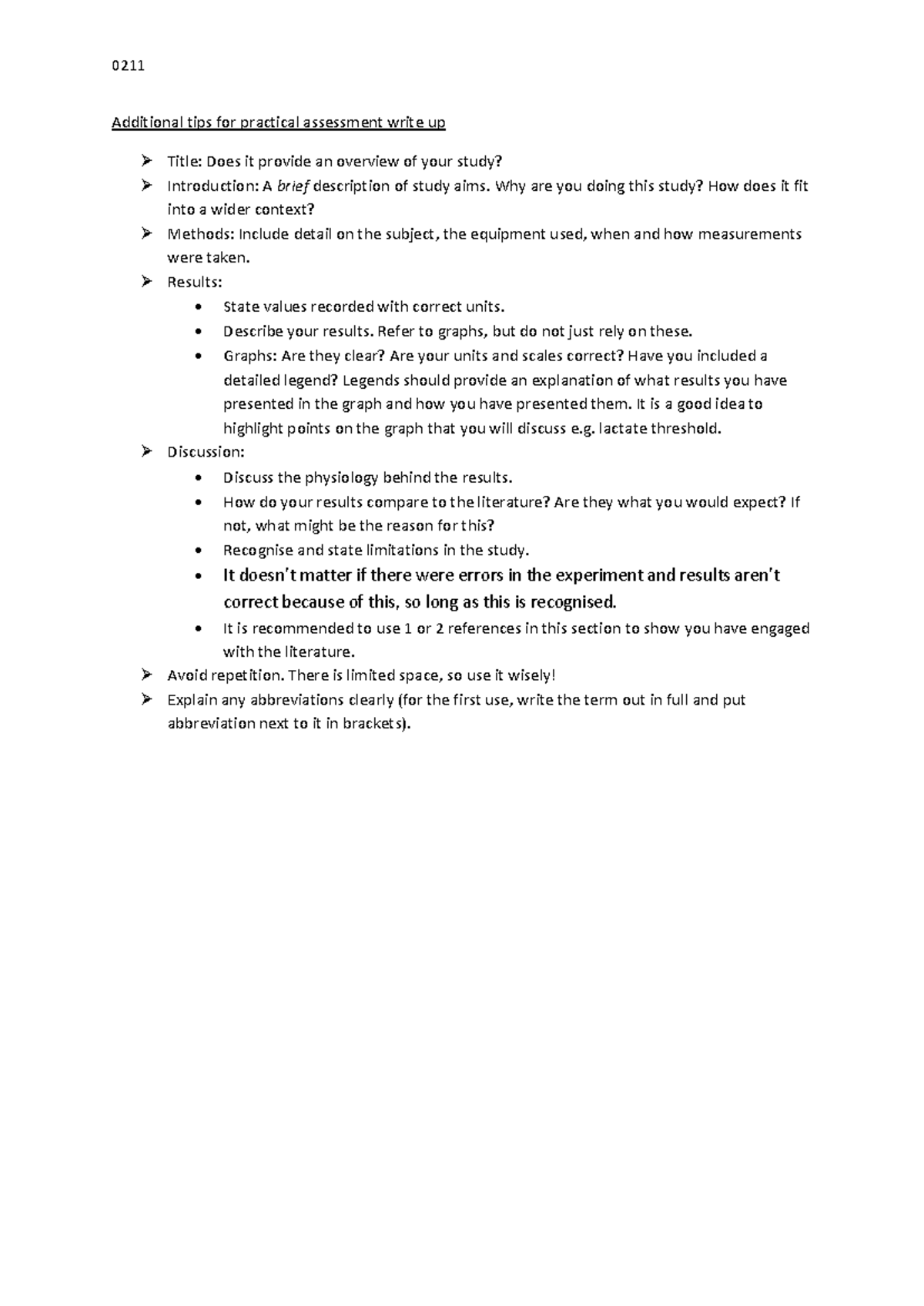 5BBL0211 tips for write up - 0211 Additional tips for practical ...