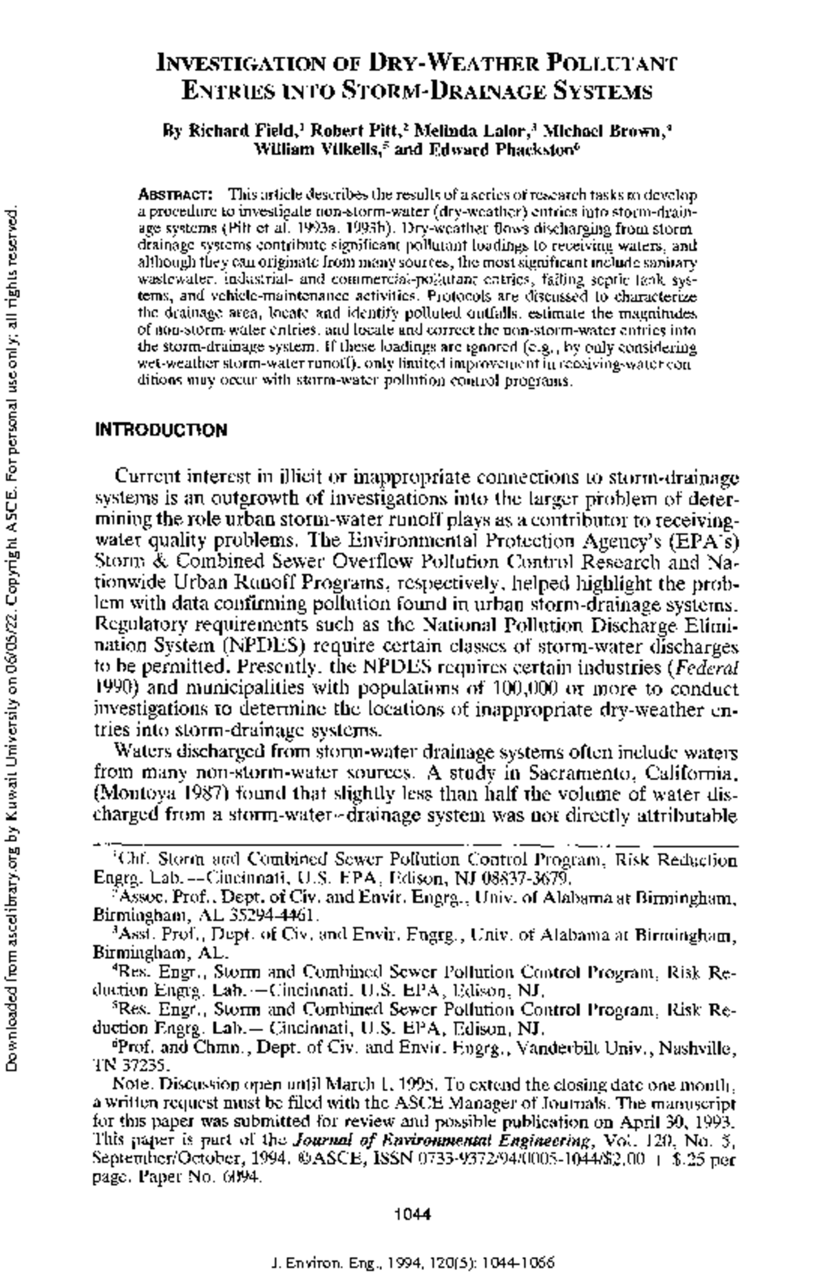 Investigation OF DRY- Weather Pollutant paper 1 for outfall ...