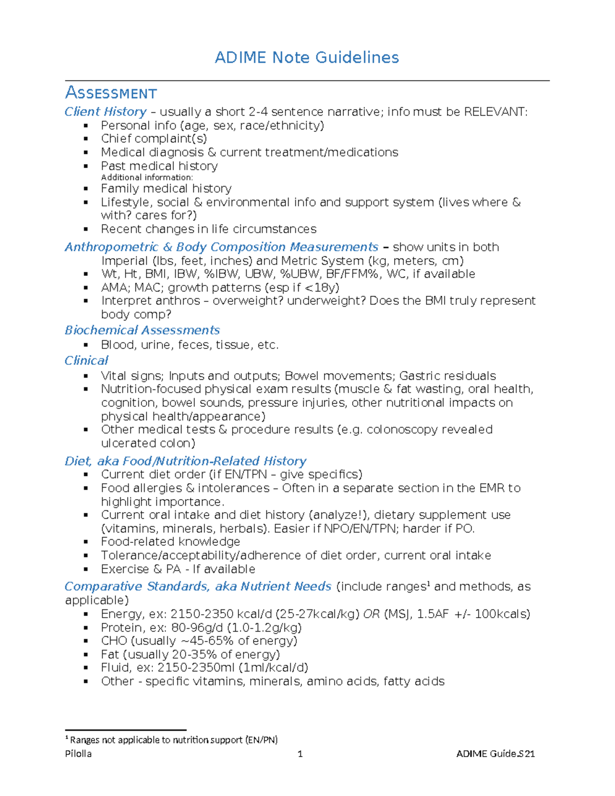 Adime Guide.S21 - Practice material - ASSESSMENT Client History ...