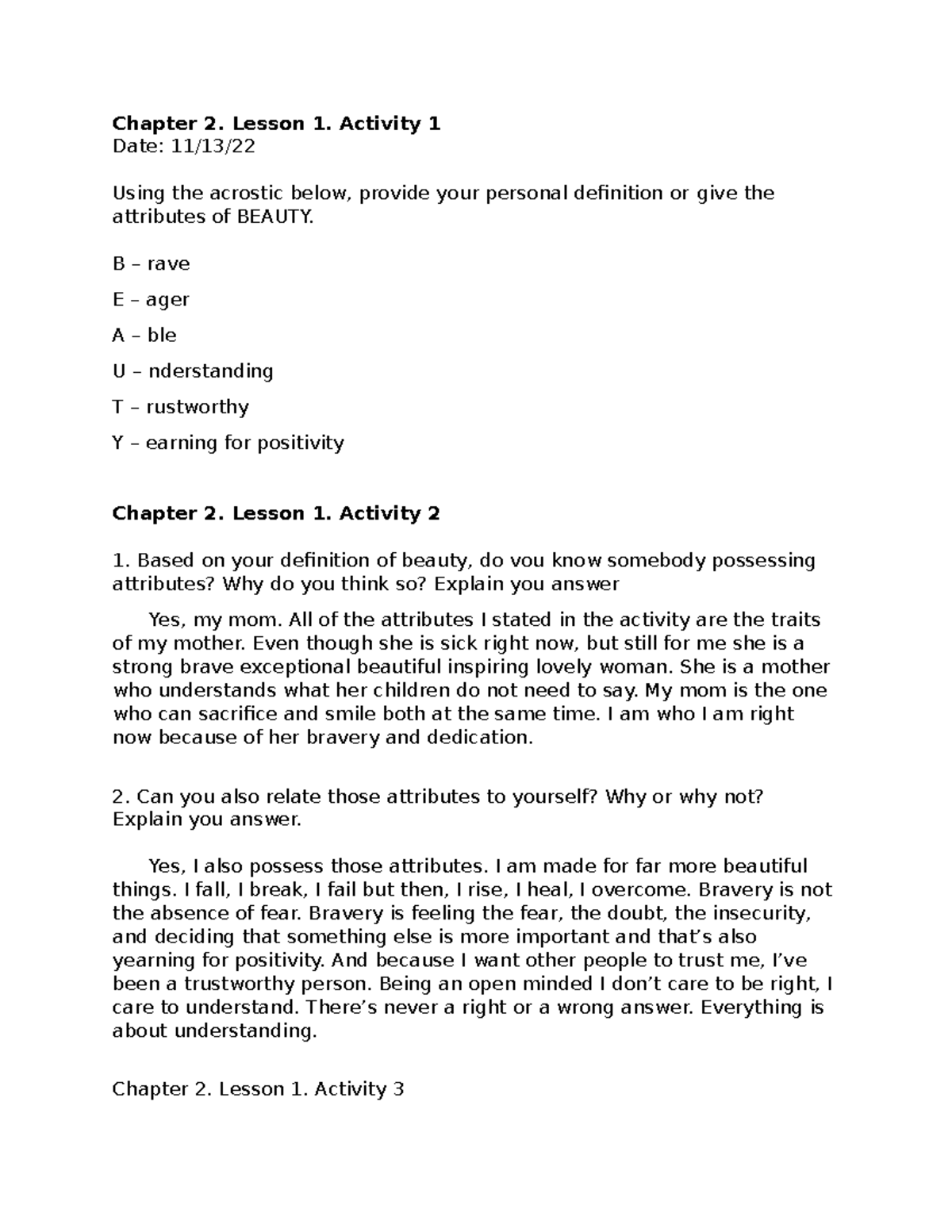 Chapter 2 - ... - Chapter 2. Lesson 1. Activity 1 Date: 11/13/ Using ...