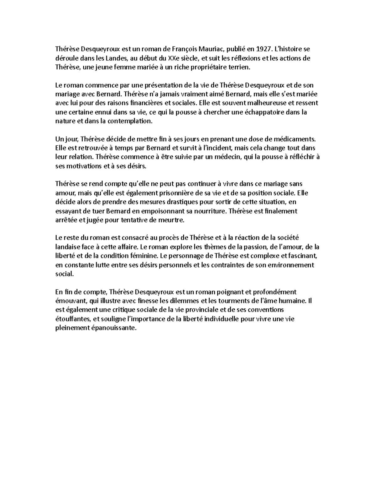 Thérèse Desqueyroux - Thérèse Desqueyroux est un roman de François ...
