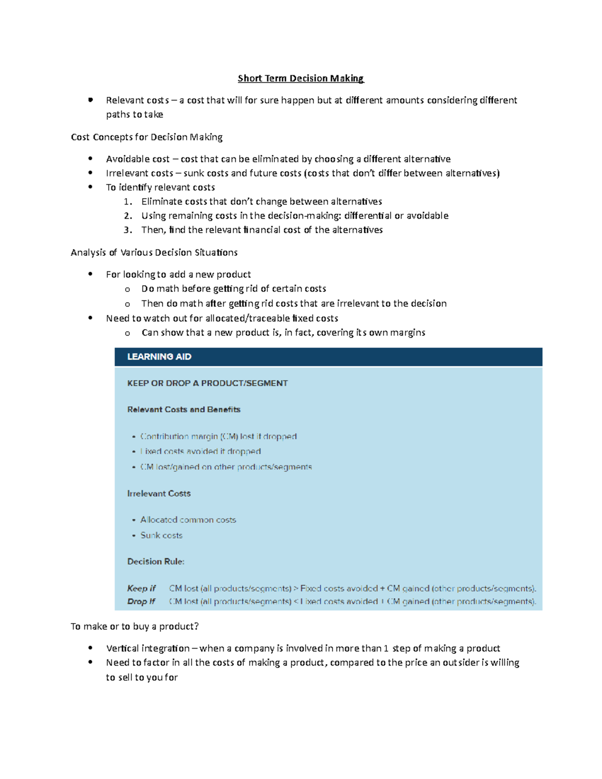 Ch. 12 - Short Term Decision Making - Short Term Decision Making ...