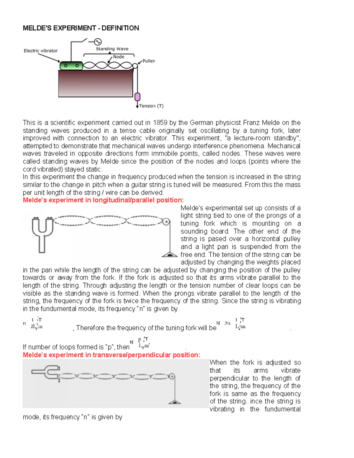 Origin of Quantum Mechanics - MELDE'S EXPERIMENT - DEFINITION This is a ...