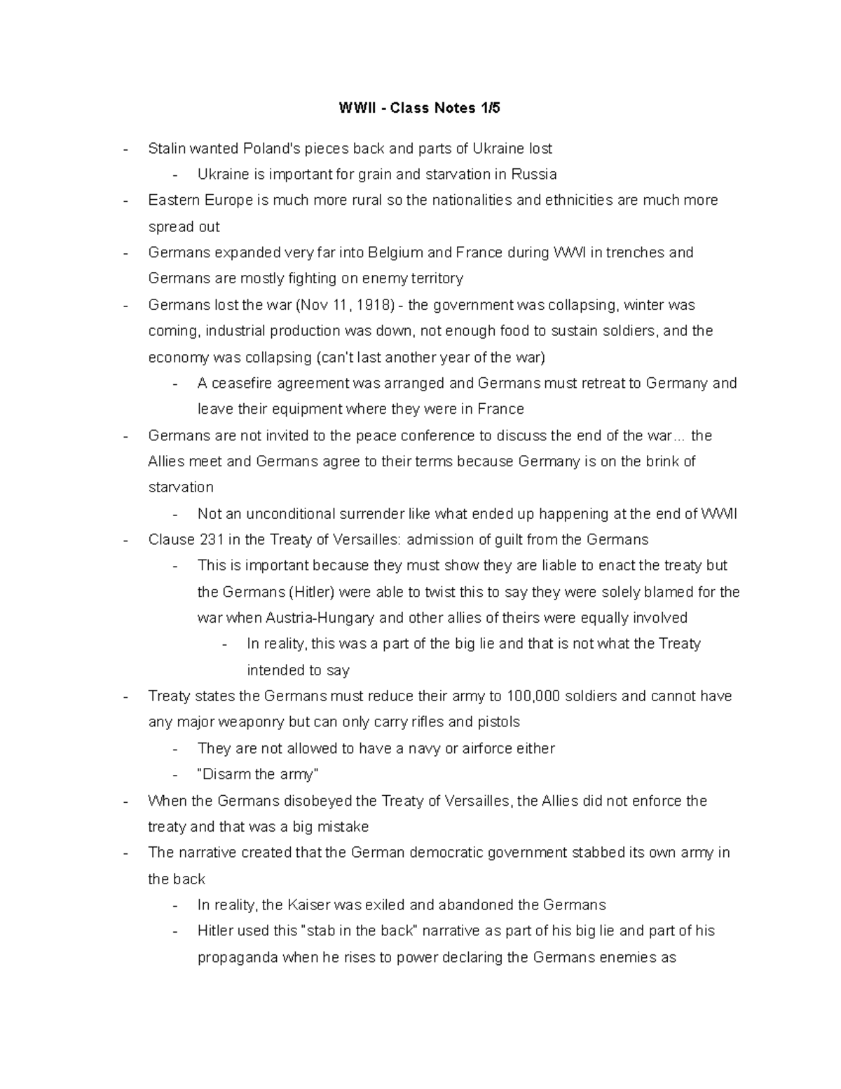 WWII - Class Notes 1/5 - WWII - Class Notes 1/ Stalin wanted Poland's ...