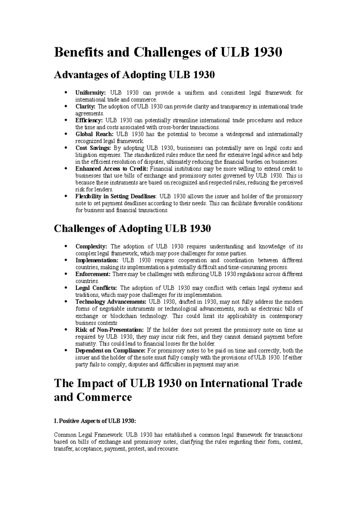 Benefits and Challenges of ULB 1930 - Clarity: The adoption of ULB 1930 can provide clarity and ...