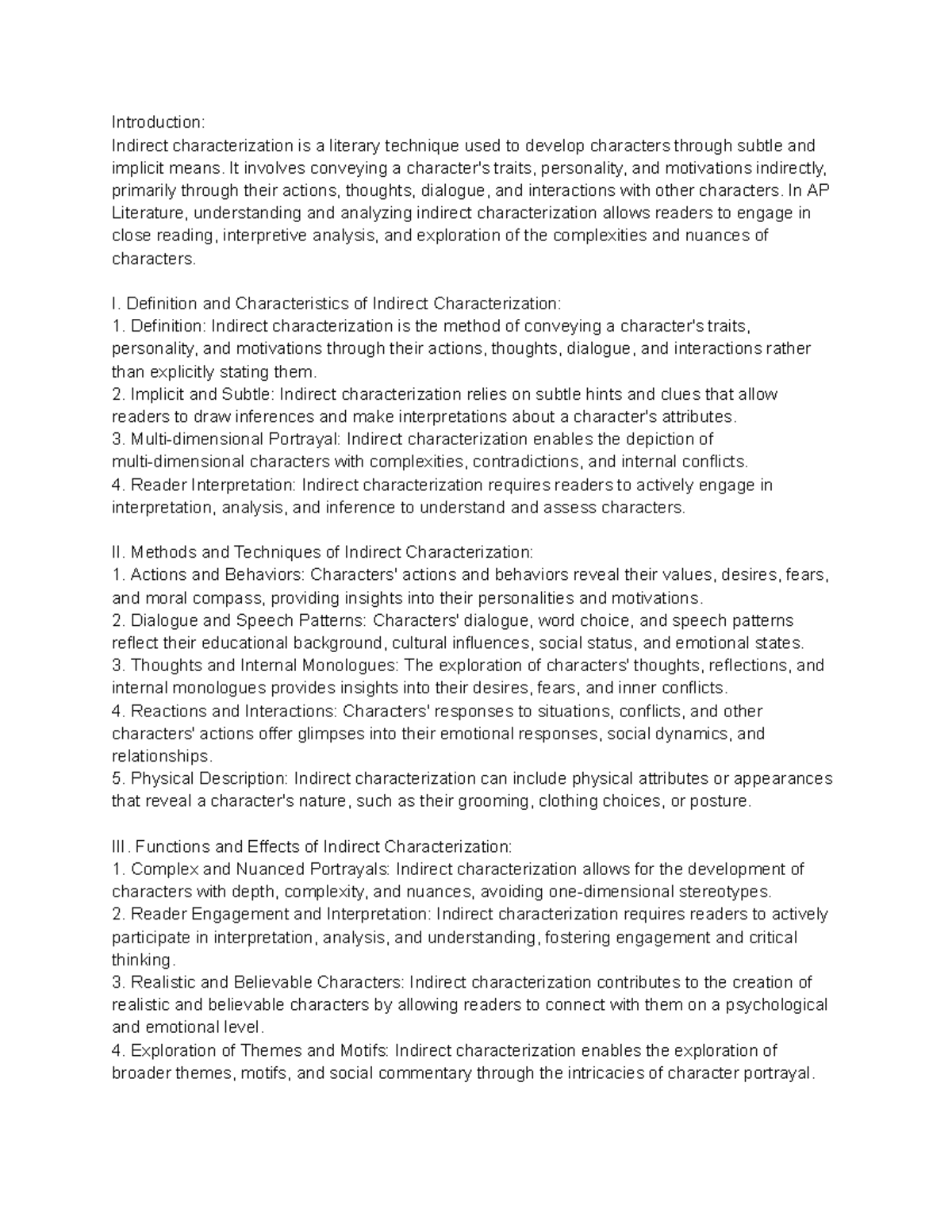 Indirect Characterization in AP Literature - Introduction: Indirect ...