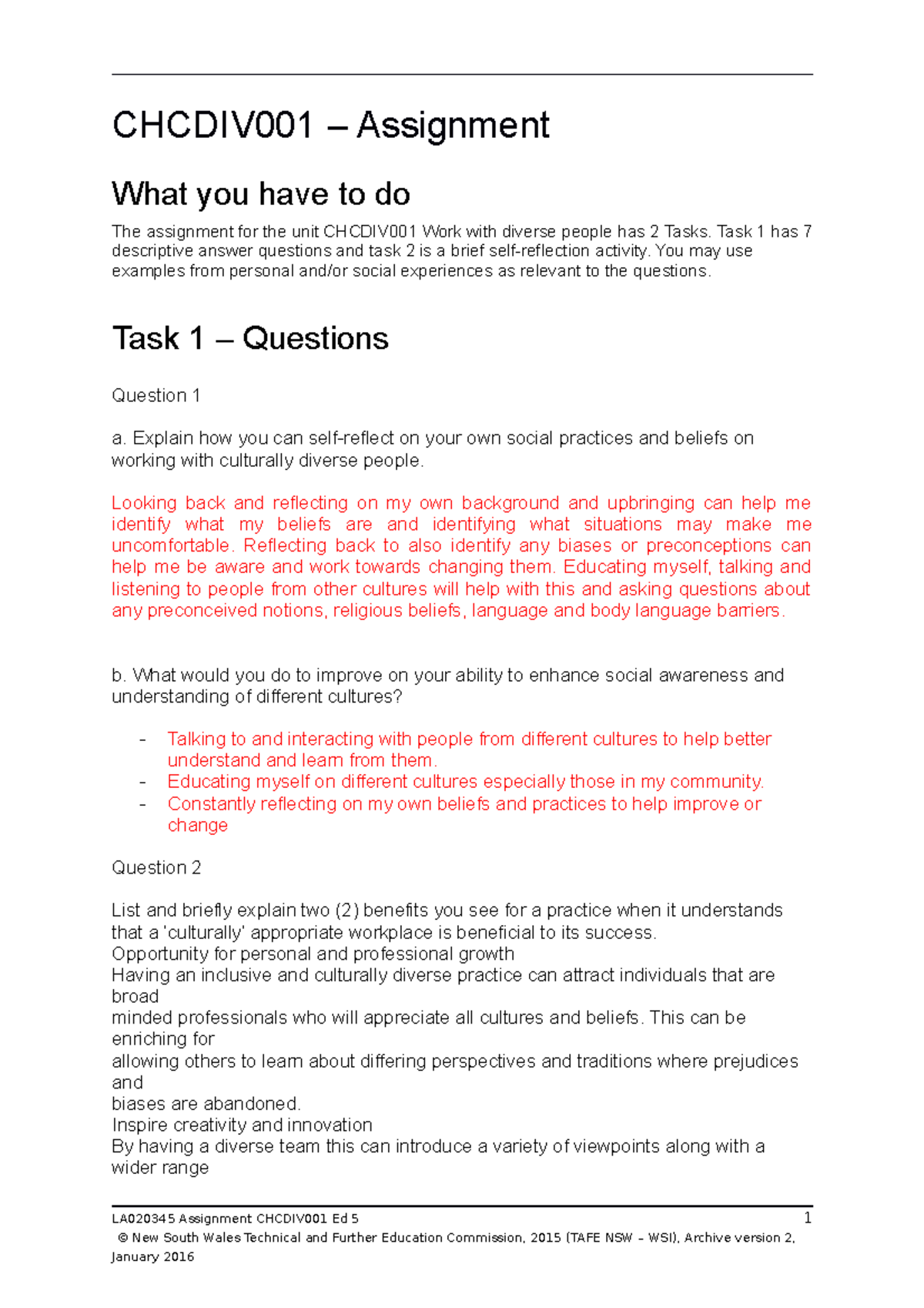 Chcdiv 001Assignment - Assignment finished - CHCDIV001 – Assignment ...
