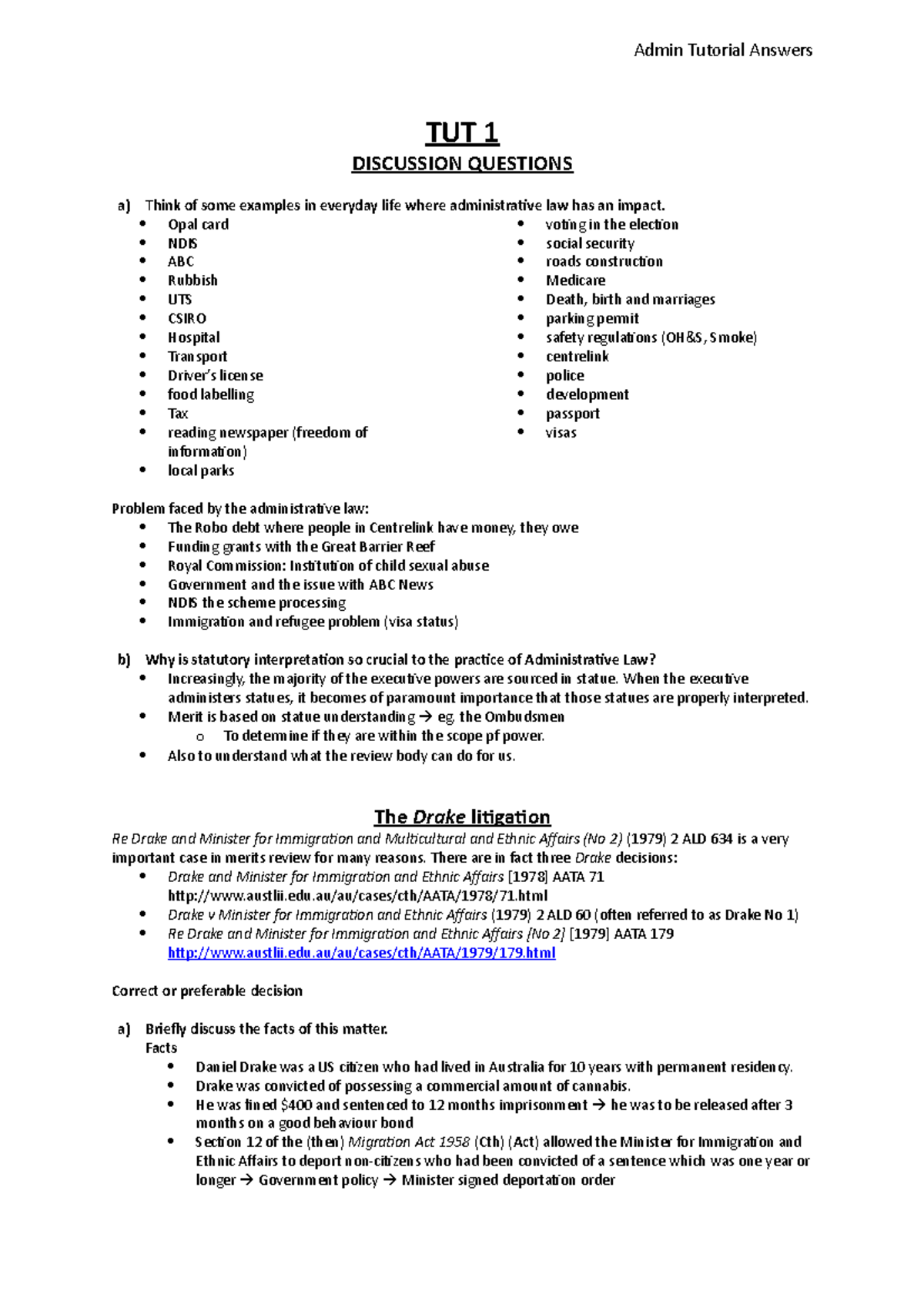 Admin Tutorial Q answers - TUT 1 DISCUSSION QUESTIONS a) Think of some ...