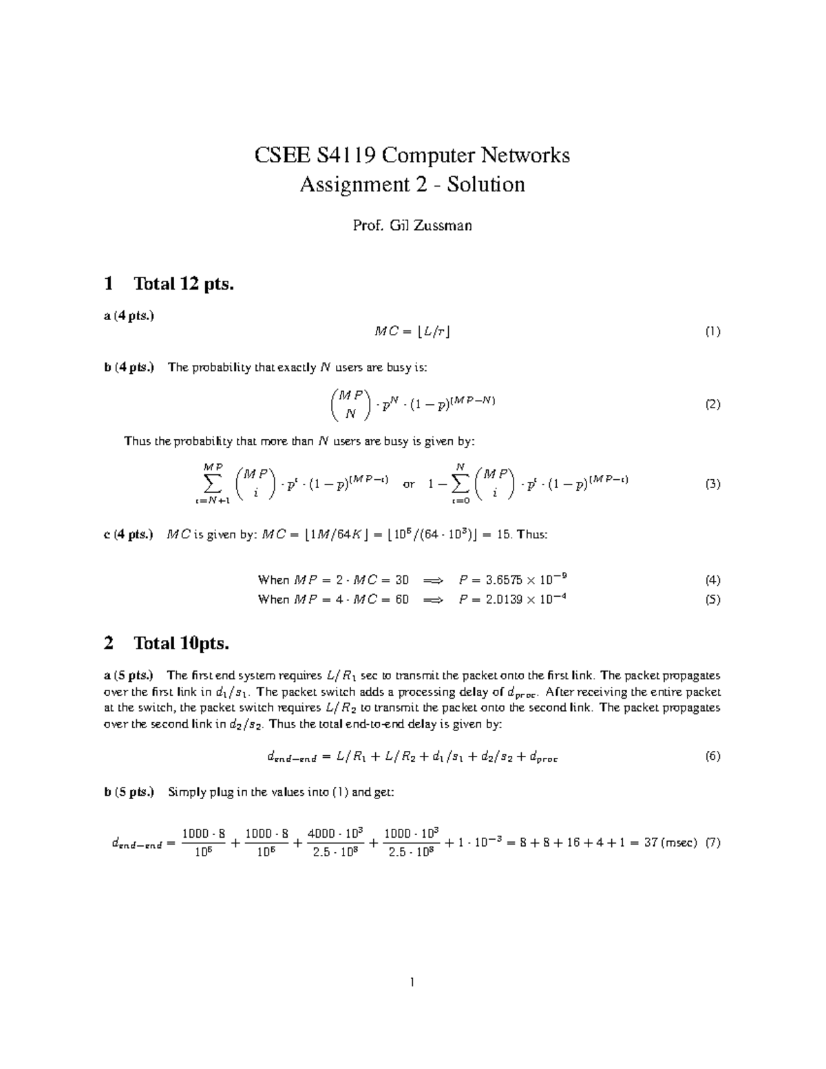 W4119 s2021 hw2 sol - Computer Networks - CSEE S4119 Computer Networks Assignment 2 - Solution ...