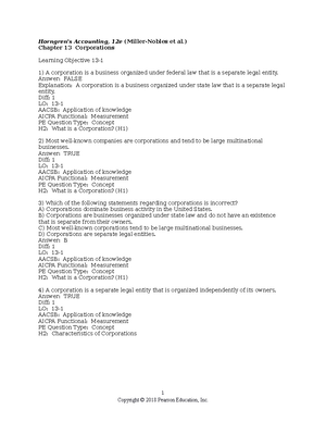 Practice Questions with answers - A corporation is a business organized ...