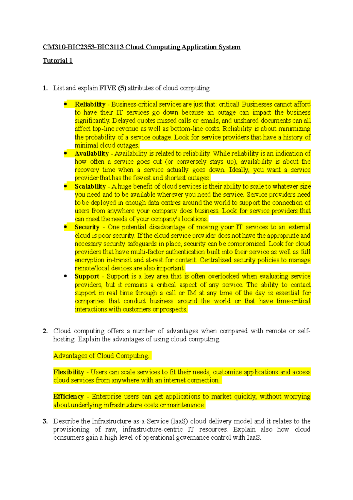 Tutorial-1 Cloud Computing Application System - Studocu