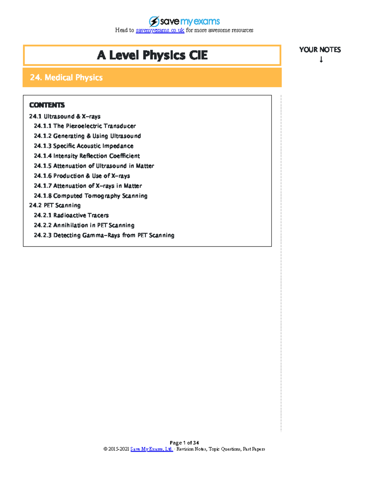 24. Medical physics - Page 1 of 34 A Level Physics CIE 24. Medi cal Phy ...