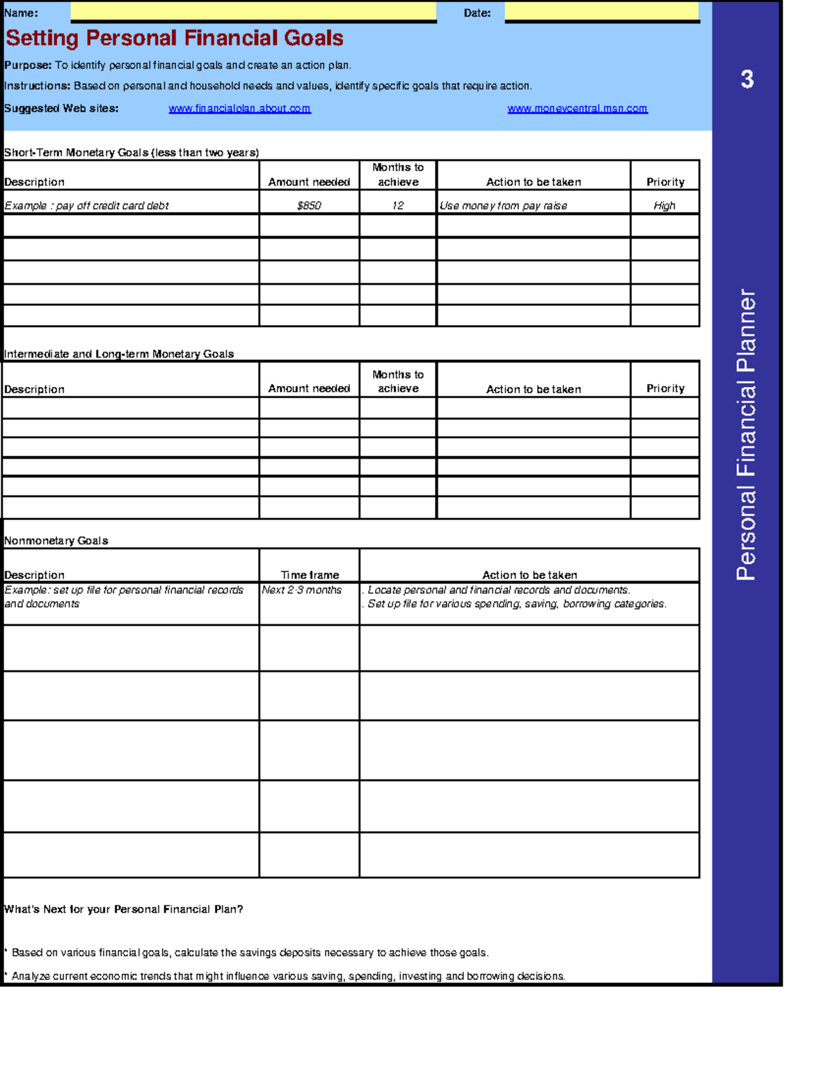 Chapter 1 PFP - assignment - Name: Date: Setting Personal Financial ...
