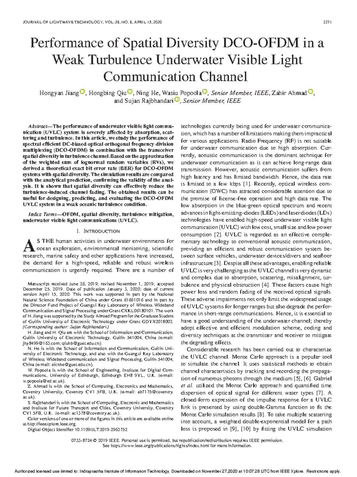 Main paper WOW OWO OW - JOURNAL OF LIGHTWAVE TECHNOLOGY, VOL. 38, NO. 8 ...