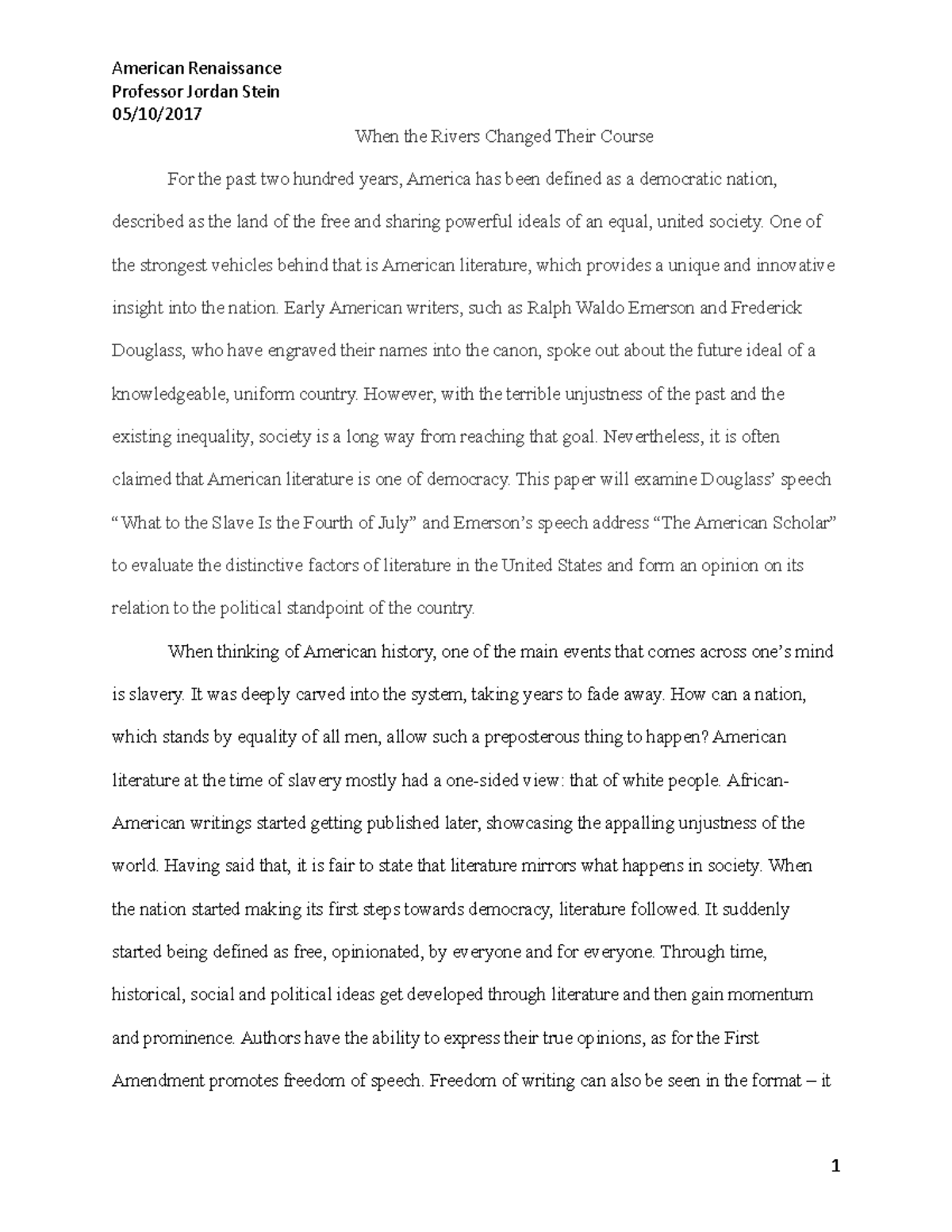 American Renaissance essay - American Renaissance Professor Jordan ...