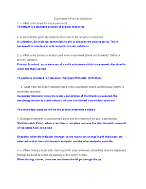 Pre Lab 8 - Experiment 8 Report Sheet: Limiting Reactant - Experiment 8 Prelaboratory Assignment ...