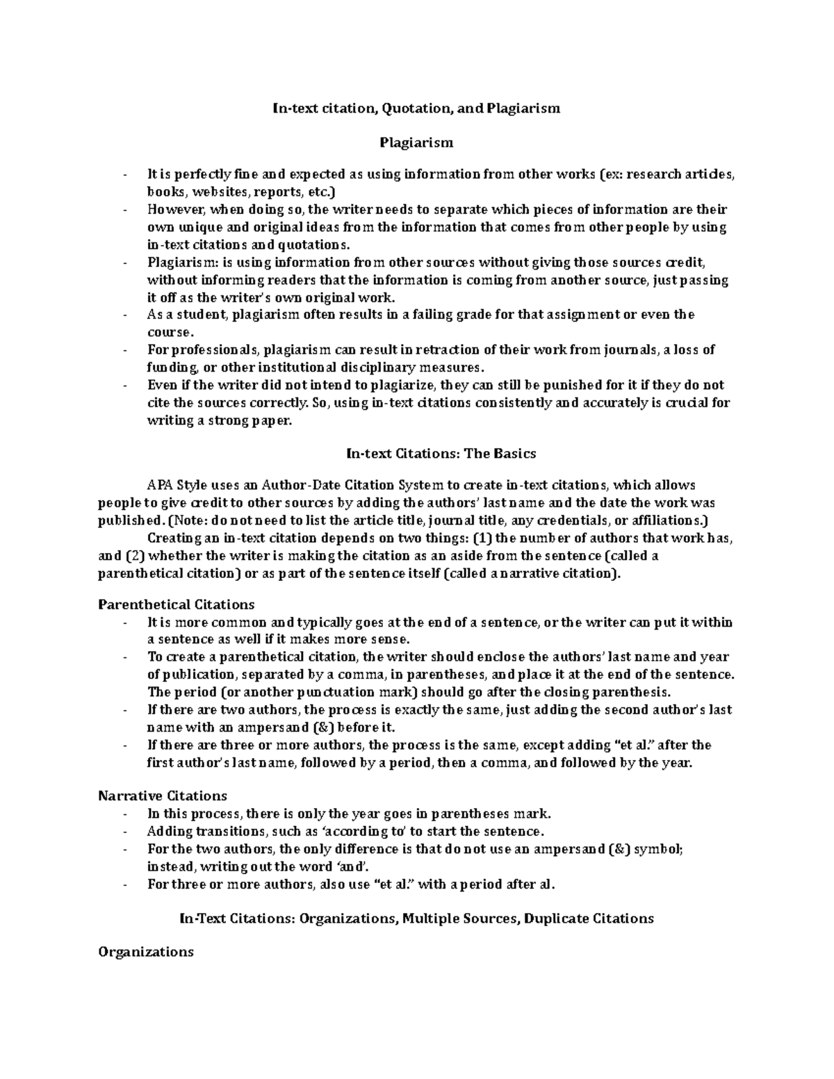 In-text citation, Quotation, and Plagiarism - In-text citation ...