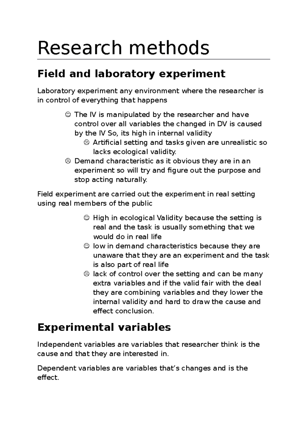 Research methods cognitive - Research methods Field and laboratory ...