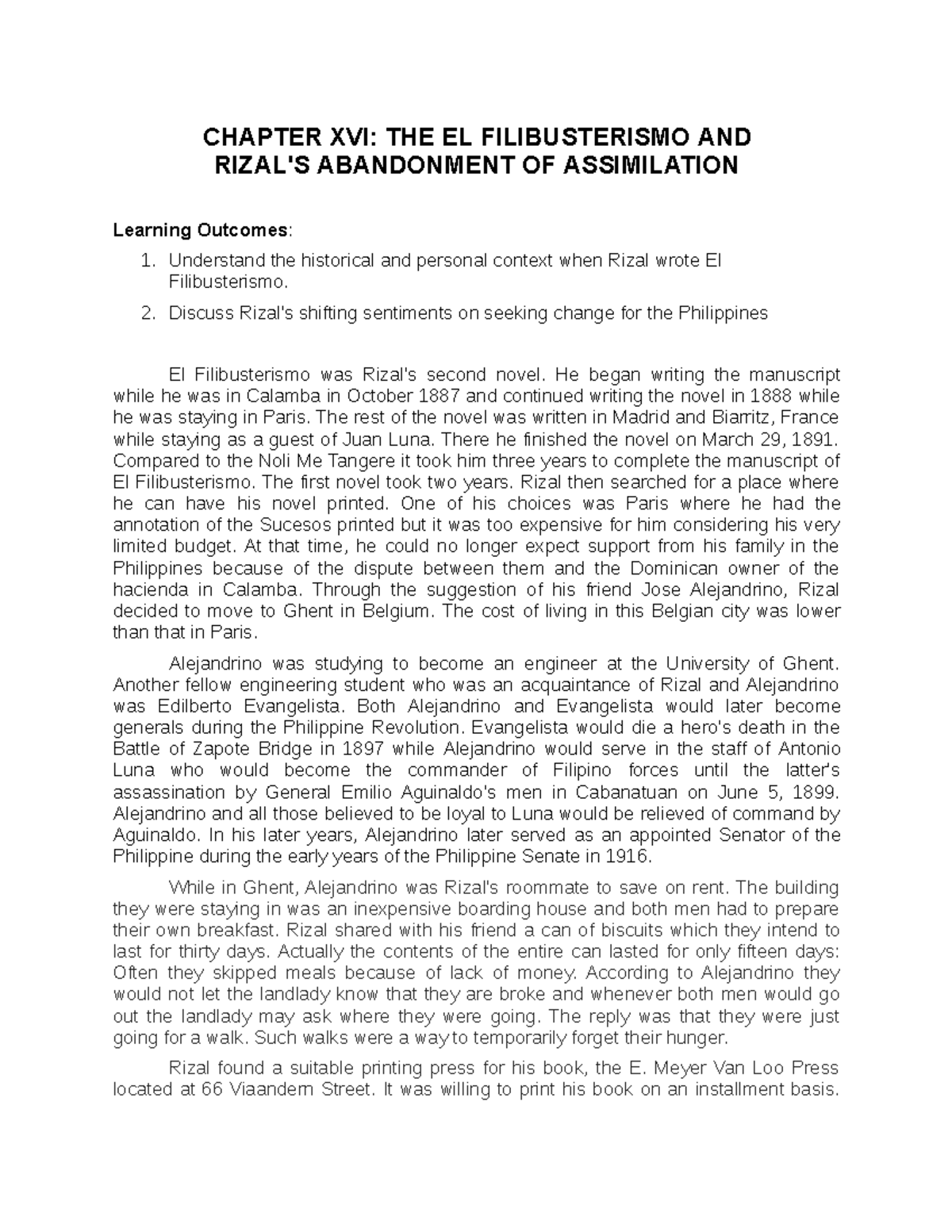 Chapter 16 - CHAPTER XVI: THE EL FILIBUSTERISMO AND RIZAL'S ABANDONMENT ...