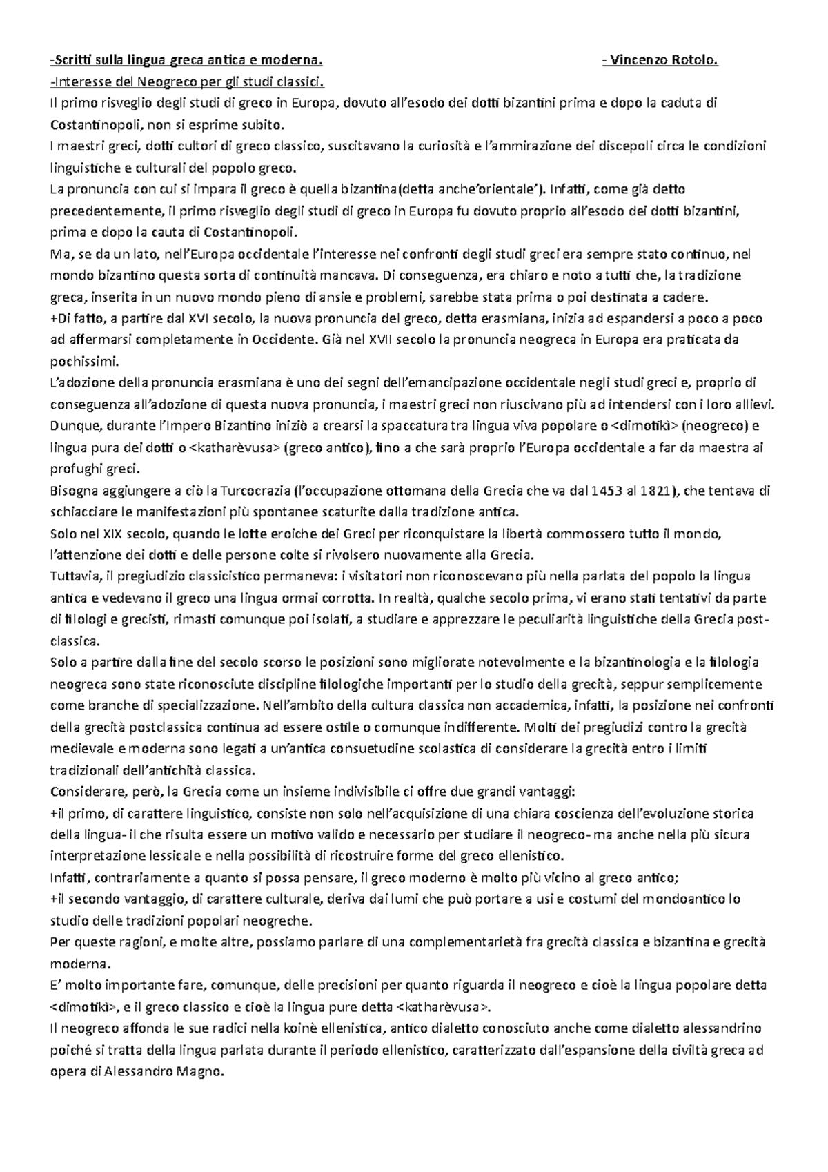 Scritti sulla lingua greca antica e moderna. - Vincenzo Rotolo ...