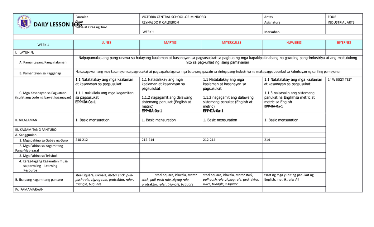 Dll Epp4 Ia Complete - Paaralan VICTORIA CENTRAL SCHOOL-OR Antas FOUR Guro REYNALDO P. CALDERON ...