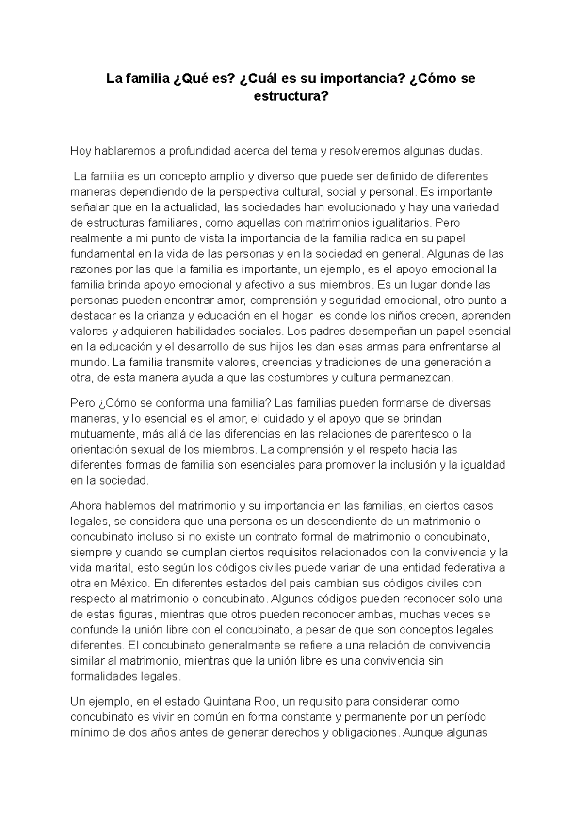 La familia ensayo - La familia ¿Qué es? ¿Cuál es su importancia? ¿Cómo ...