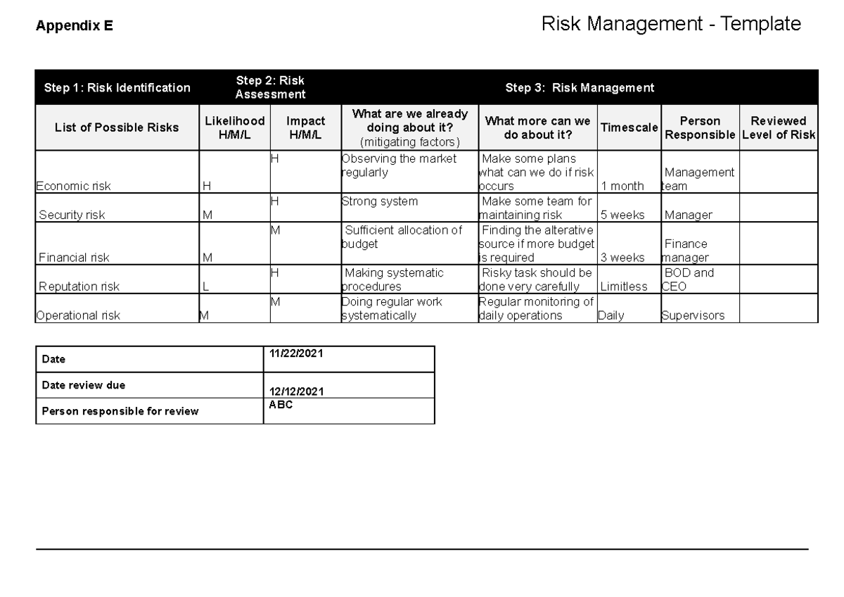 8. Appendix E - Example Risk Management Template - Appendix E Risk ...