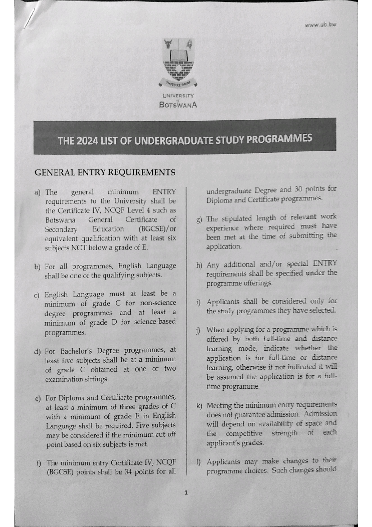 2024 list of undergraduate study programmes - General Law - Studocu