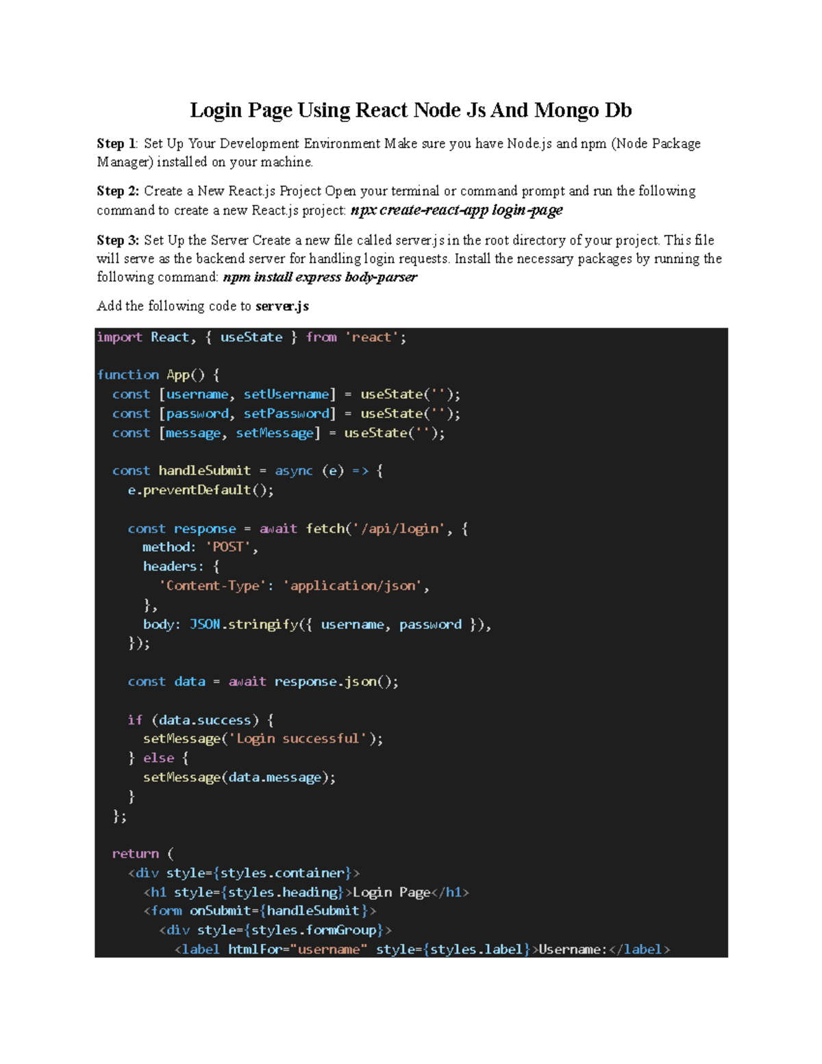 Pt12 - none - Login Page Using React Node Js And Mongo Db Step 1: Set ...
