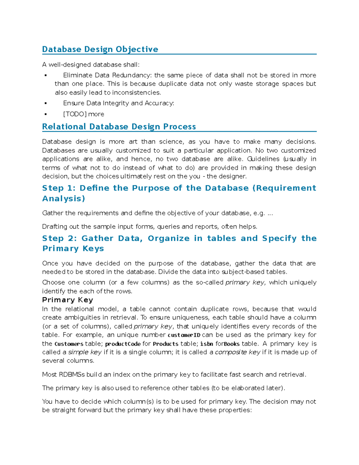 Database Design Objective - This is because duplicate data not only ...