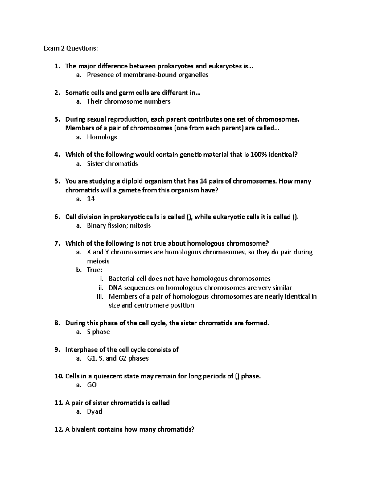 Cell 2050 Exam 2 Practice Questions - Exam 2 Questions: The major ...