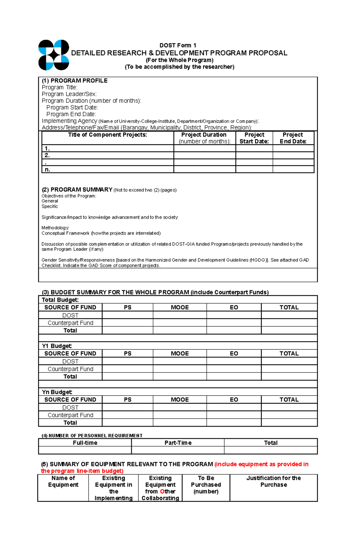 Form 1 Detailed Program Proposal - DOST Form 1 DETAILED RESEARCH ...