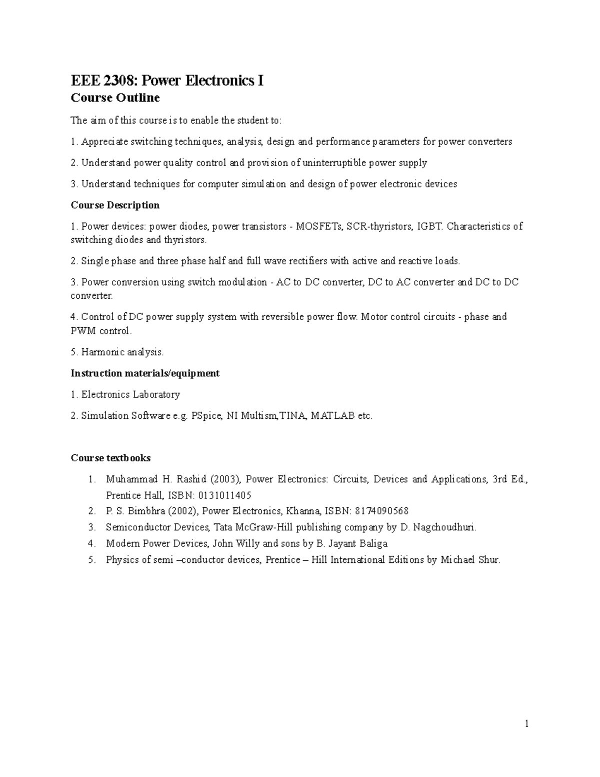Power Electronics I Notes - EEE 2308: Power Electronics I Course ...