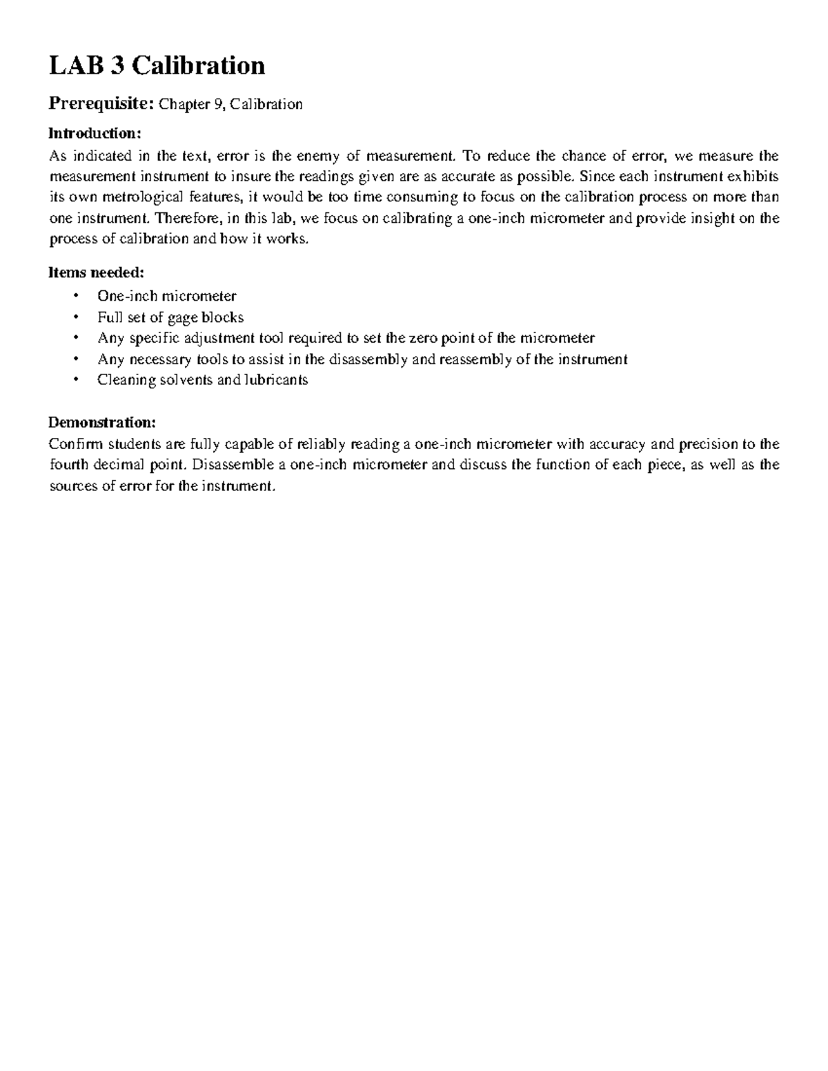Assignment 3 Metrology - LAB 3 Calibration Prerequisite: Chapter 9 ...